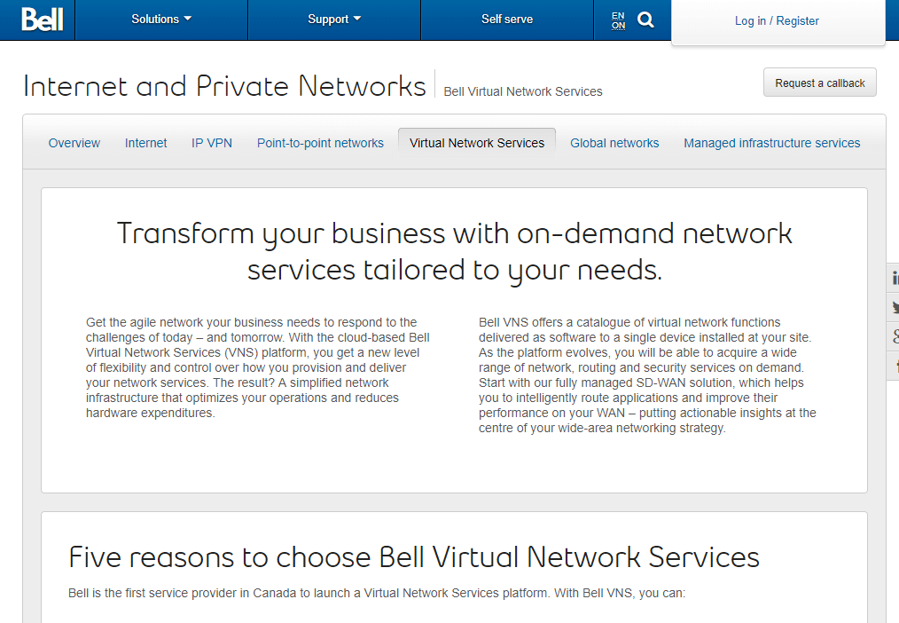 Bell Canada launches Virtual Network Services platform - Converge Digest